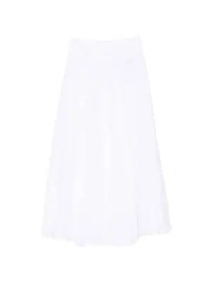 120% Lino Long Lined Linen Skirt With Side Zip - Bianco