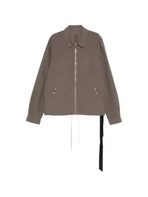 Rick Owens Cotton Zip-up Jacket With Classic Collar And Drawstring Hem - Grigio