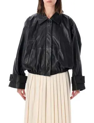 RÓHE Cropped Leather Bomber Blouson Jacket With Dropped Shoulders - Nero