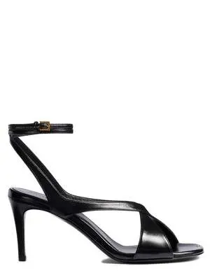 Khaite 75mm Heel Leather Sandals With Adjustable Ankle Strap - Nero