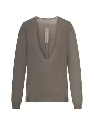 Rick Owens Deep V-neck Wool Sweater With Ribbed Hem & Cuffs - Grigio