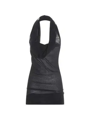 Rick Owens Halterneck Draped Cowl Neck Semi-sheer Cotton Sleeveless Top - Nero