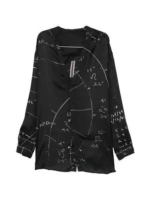 Rick Owens All-over Print V-neck Shirt With Button Front & Cuffed Sleeves - Nero