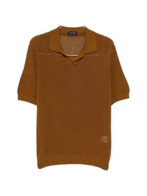 Tagliatore Crochet Cotton Polo Shirt With Classic Collar And V-neck - Marrone