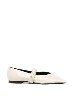 ALOHAS Square Toe Leather Flat Shoes With Ruched Front Strap - Bianco