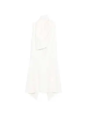 Khaite Flowing Crepe Satin Mini Dress With Draped Scarf High Neck