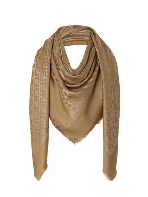Fendi Jacquard Silk & Wool Blend Scarf, 140 X 140 Cm - Marrone