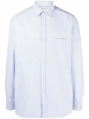 GOLDEN GOOSE Striped Button-front Shirt With Double Gold Star Detail - Azzurro