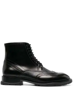 Alexander McQueen Leather Lace-up Brogue Boots With Rubber Outsole