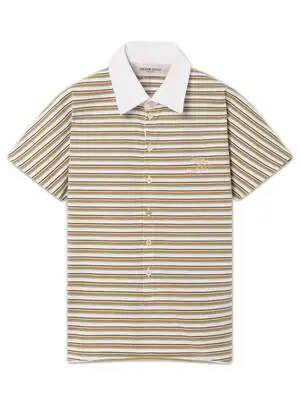 GOLDEN GOOSE Striped Polo T-shirt With Oxford Collar And Embroidered Logo - Bianco