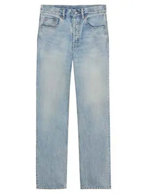 Saint Laurent Button-fly Five-pocket Jeans With Embossed Leather Jacron - Blu