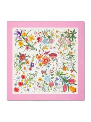 Gucci Silk Twill Scarf With Allover Flora Print 90cm X 90cm - Multicolor