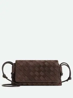 Bottega Veneta Mini Intrecciato Suede Pouch Handbag With Adjustable Leather Strap - Marrone