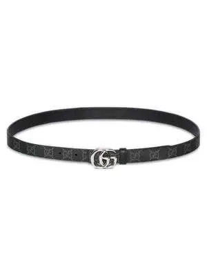 Gucci Gg Supreme & Leather Belt With Double G Buckle - Nero