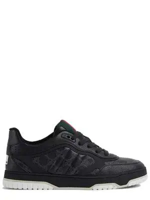 Gucci Gg Outline Pebbled Leather Sneaker With Interlocking G Web Tongue And Lace-up Closure - Nero