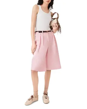 Maje Pleated Linen Blend Bermuda Shorts