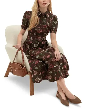 HOBBS LONDON Floral Print Belted Shirt Dress