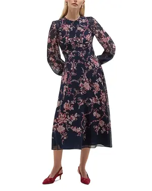 HOBBS LONDON Petites Silk Floral Midi Dress