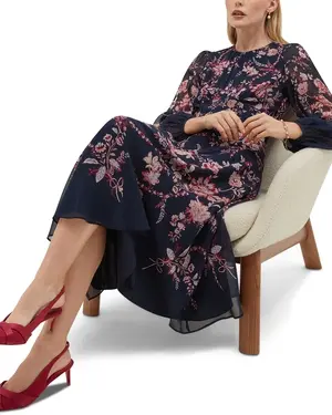 HOBBS LONDON Petites Silk Floral Midi Dress