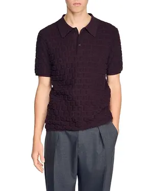 Sandro Sponge Terry Knit Polo Shirt - Chocolate