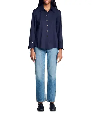 Sandro Wide Cuff Button Front Shirt