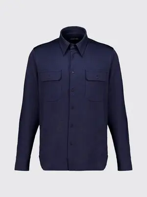 TOM FORD Slim Fit Striped Silk And Cotton Blend Shirt With Pockets - Blue