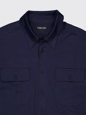 TOM FORD Slim Fit Striped Silk And Cotton Blend Shirt With Pockets - Blue