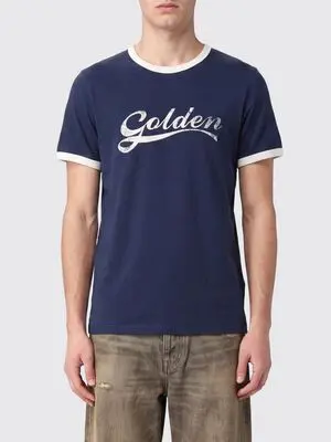 GOLDEN GOOSE Slim Fit Cotton T-shirt With Printed Logo And Contrast Trims - Blue