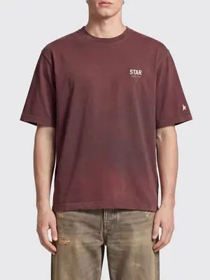GOLDEN GOOSE Cotton T-shirt With Printed Logo And Dropped Shoulders - Wine