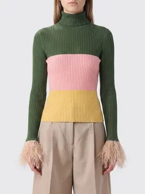 La DoubleJ Turtleneck Knit Top With Feather Cuffs - Multicolor