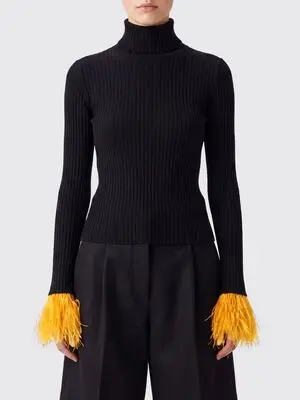 La DoubleJ Ribbed Turtleneck With Feather Cuffs - Black