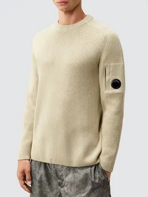C.P. COMPANY Cotton Crewneck Jumper With Contrasting Logo - Beige