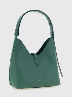 Furla Goccia Flared Shoulder Bag In Suede And Smooth Leather - Green