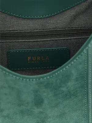 Furla Goccia Flared Shoulder Bag In Suede And Smooth Leather - Green