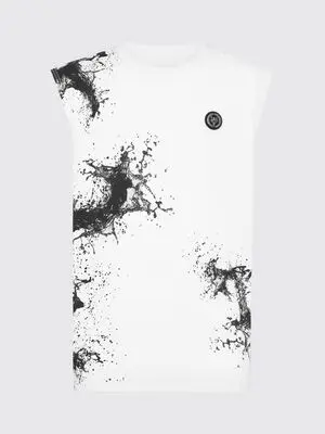 PLEIN SPORT Abstract Print Sleeveless Cotton Vest - White