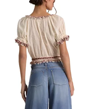 Alice + Olivia Mclaine Embroidered Puffed Sleeve Top