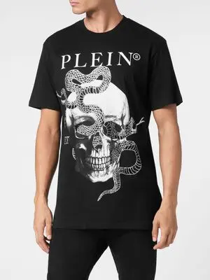Philipp Plein Cotton T-shirt With Skull Print And Rhinestone Embellishments - Black