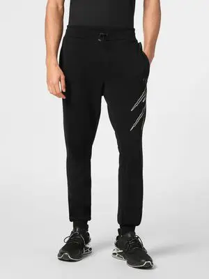 PLEIN SPORT Jersey Jogging Trousers With Drawstring Waist And Printed Logo - Black