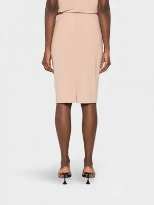 Elisabetta Franchi High-waisted Crêpe Midi Pencil Skirt With Slit - Nude