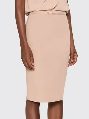 Elisabetta Franchi High-waisted Crêpe Midi Pencil Skirt With Slit - Nude