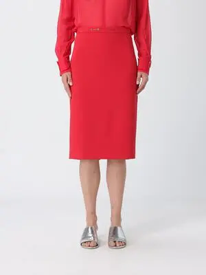 Elisabetta Franchi High-waisted Crêpe Midi Pencil Skirt With Slit - Red