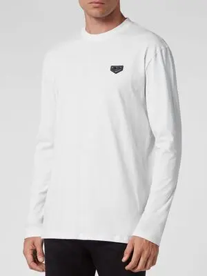 Philipp Plein Long-sleeved Cotton T-shirt With Applied Logo Patch - White