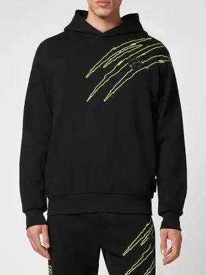 PLEIN SPORT Cotton Hoodie With Graphic Print And Hexagon Logo - Black