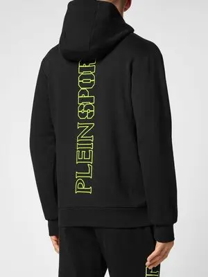 PLEIN SPORT Cotton Hoodie With Graphic Print And Hexagon Logo - Black