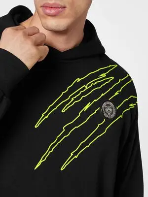 PLEIN SPORT Cotton Hoodie With Graphic Print And Hexagon Logo - Black