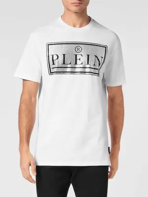 Philipp Plein Rhinestone Embroidered Logo Cotton T-shirt - White