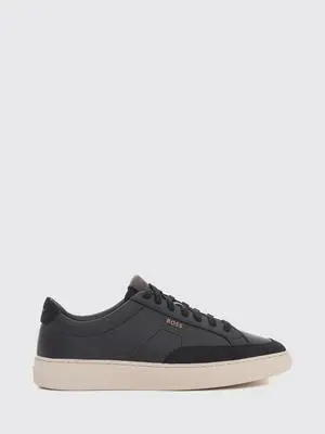BOSS Kieran Grained Leather Low-top Trainers With Printed Logo - Blue