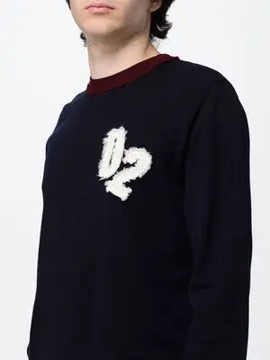 Dsquared2 Crewneck Jumper In Pure Virgin Wool With Contrast Monogram