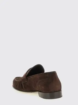 JIMMY CHOO Ellis Suede Loafers With Metallic Monogram Hardware - Brown