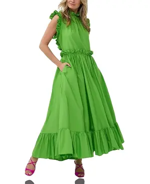 MARIELLE STOKKELAAR Martinique Open-back Maxi Dress With Ruffled Details - Green